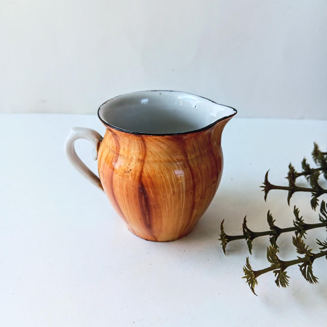 Vintage Czechoslovakia Faux Wood Ceramic Mini Pitcher Creamer/1960s ...
