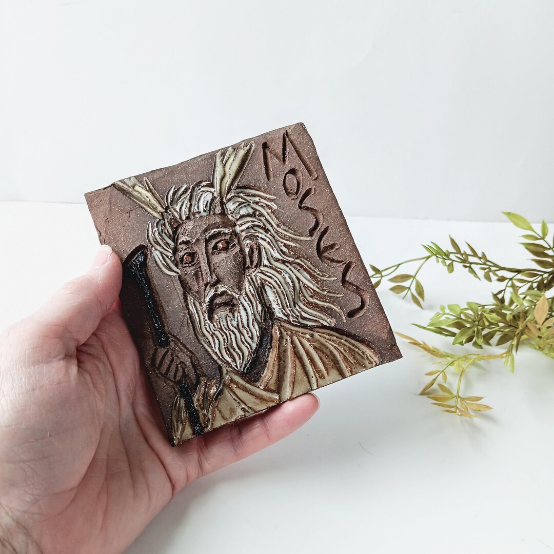 Vintage Moses Terra Cotta Tile: Engraved Earthenware, Rustic Boho Decor ...