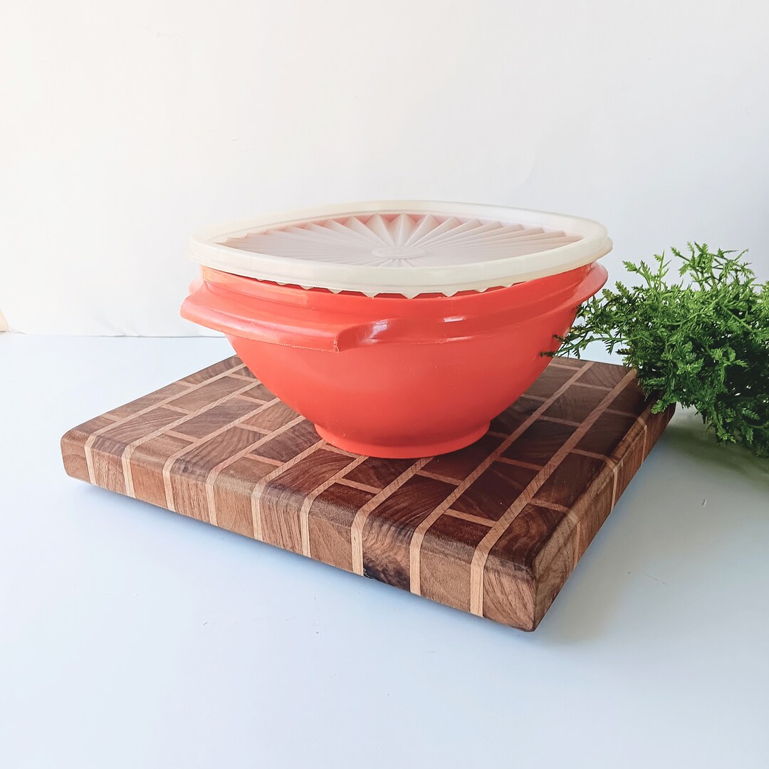 Vintage Tupperware Orange 838 Servalier Square Round Storage Bowl With ...