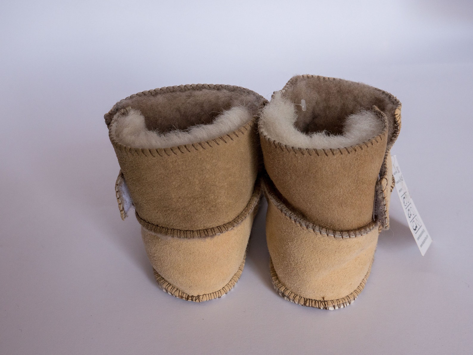 Sheepskin Baby Booties Camel Leather Slippers Boots Handmade Shaggy ...