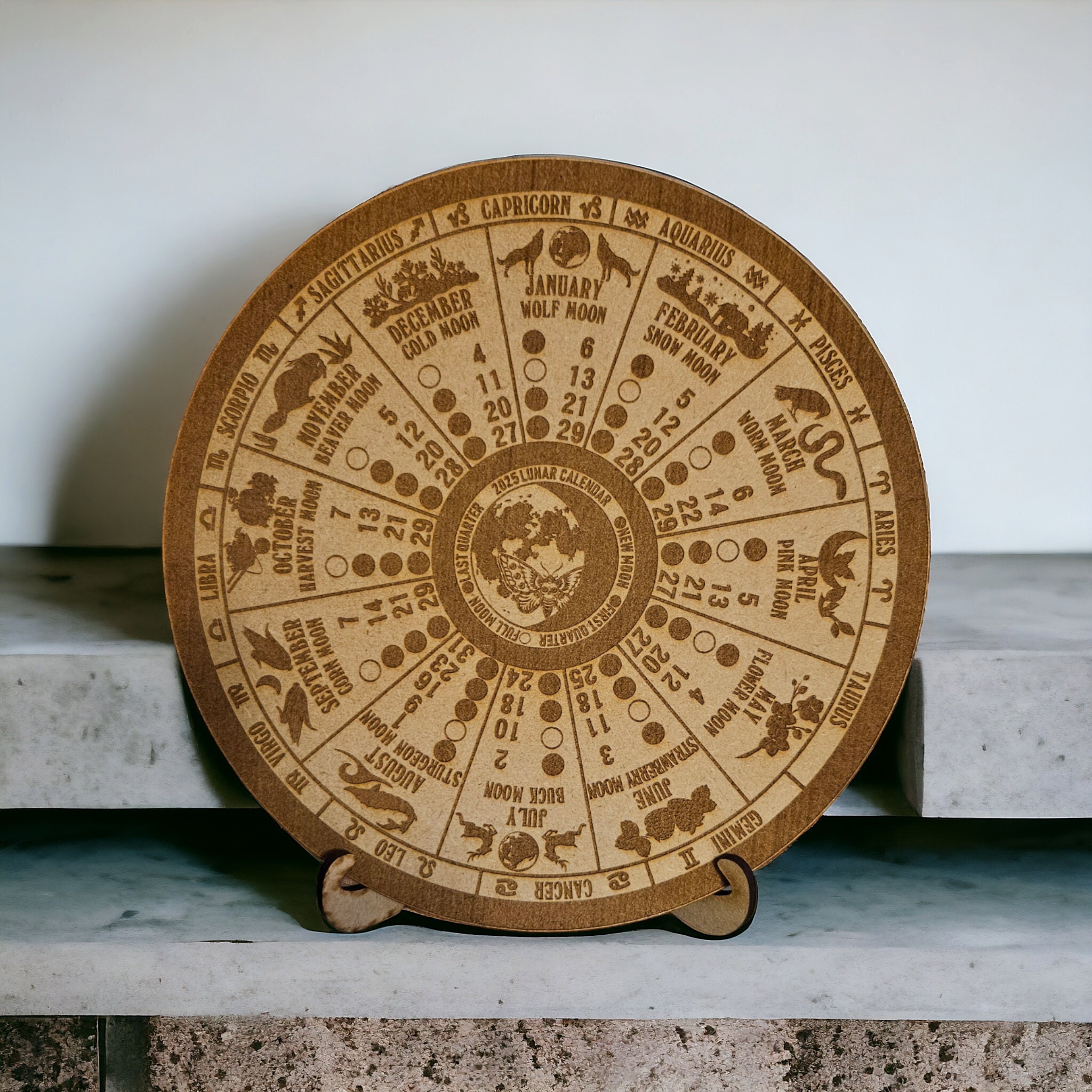 2025 Full Moon Names Calendar With Stand. Moon Phases Calendar. Wheel ...