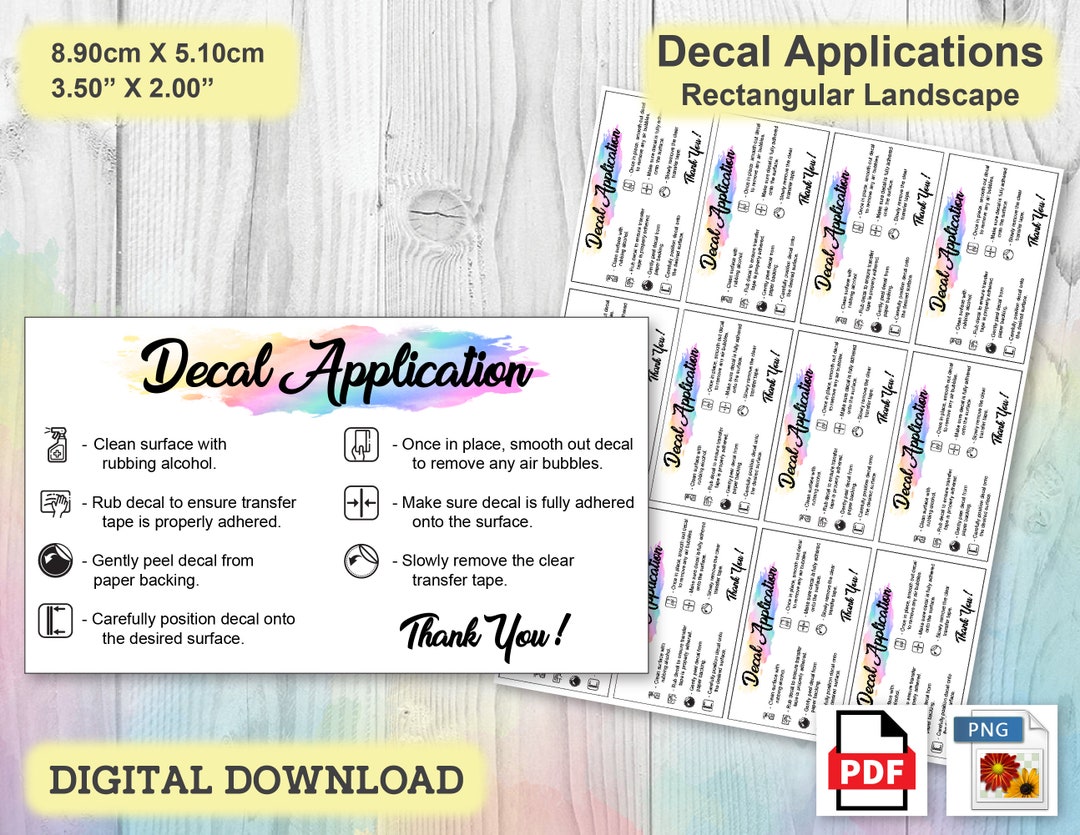Decal Application Instructions Card, How to Apply Decal Instructions, Printable Instruction Card ...
