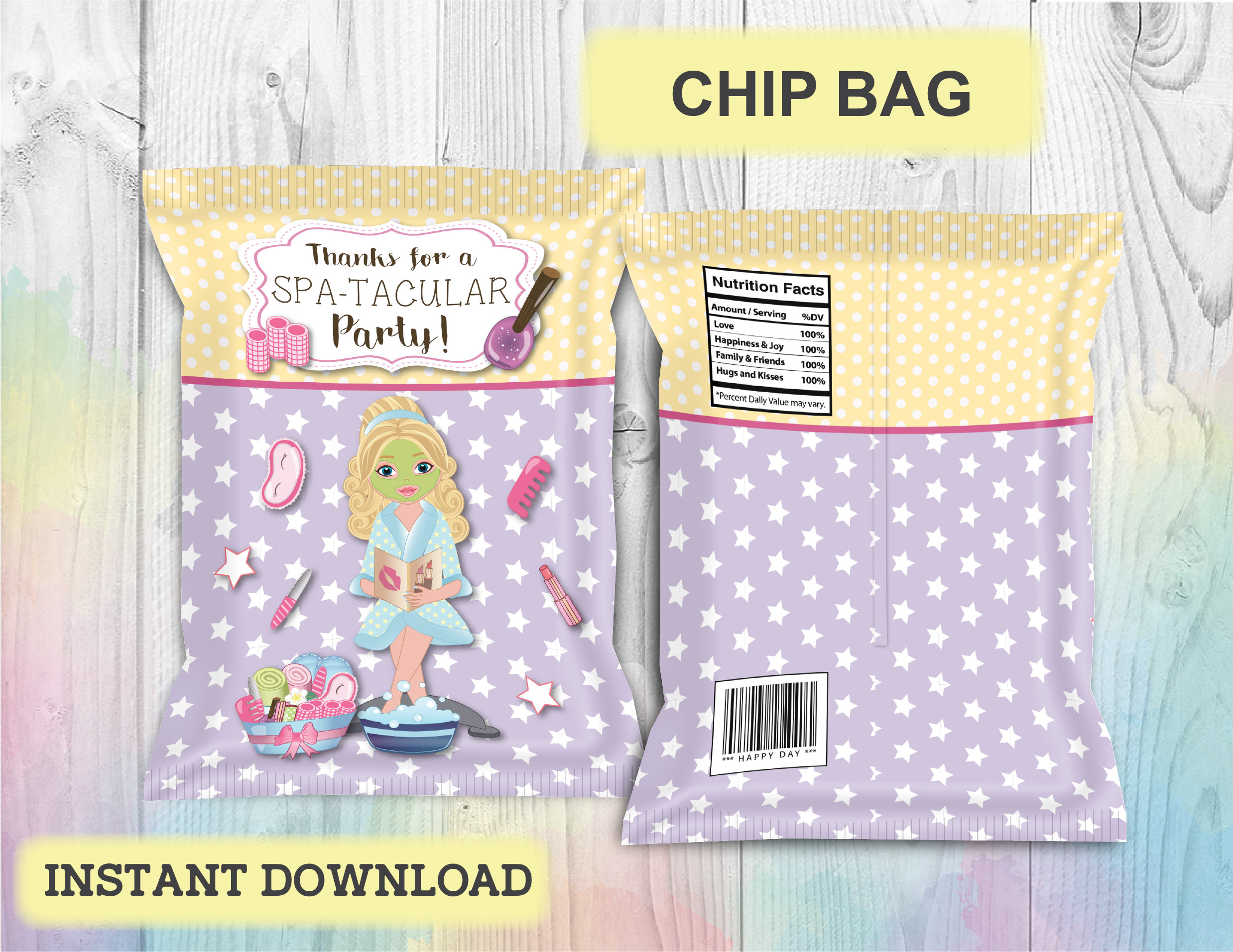 SPA Chip Bag Printable SPA Candy Bag SPA Favor Bag Spa - Etsy