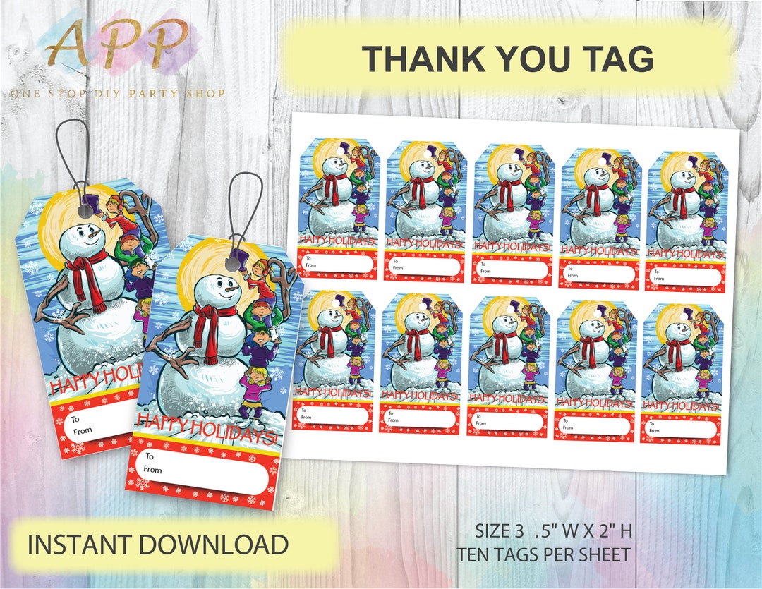 Snowman Christmas Tags, Printable Christmas Tag, Holiday Favor Tag ...