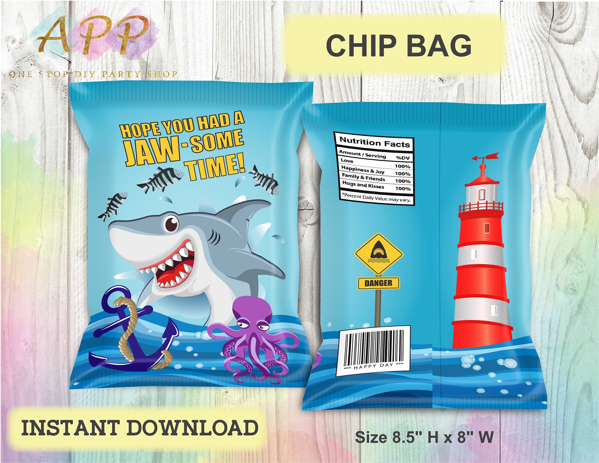 Shark Chip Bag Printable Shark Candy Bag Shark Favor Bag | Etsy