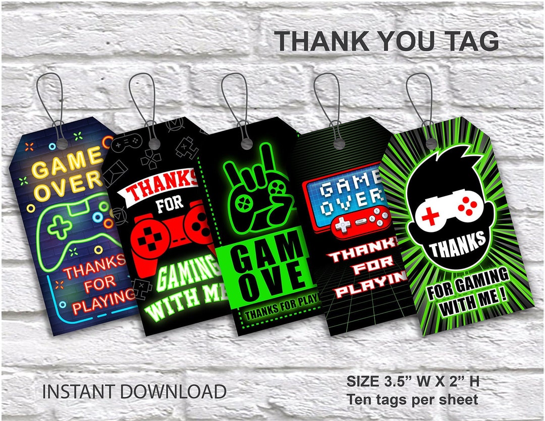 Video Game Thank You Tags Cards, Gamer Party Decorations, Video Game ...