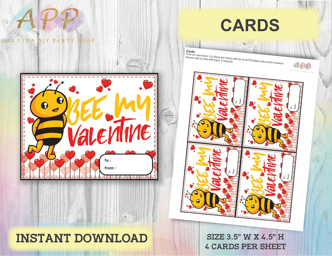 Bee My Valentine Card, Kids Printable Valentine, Preschool School ...