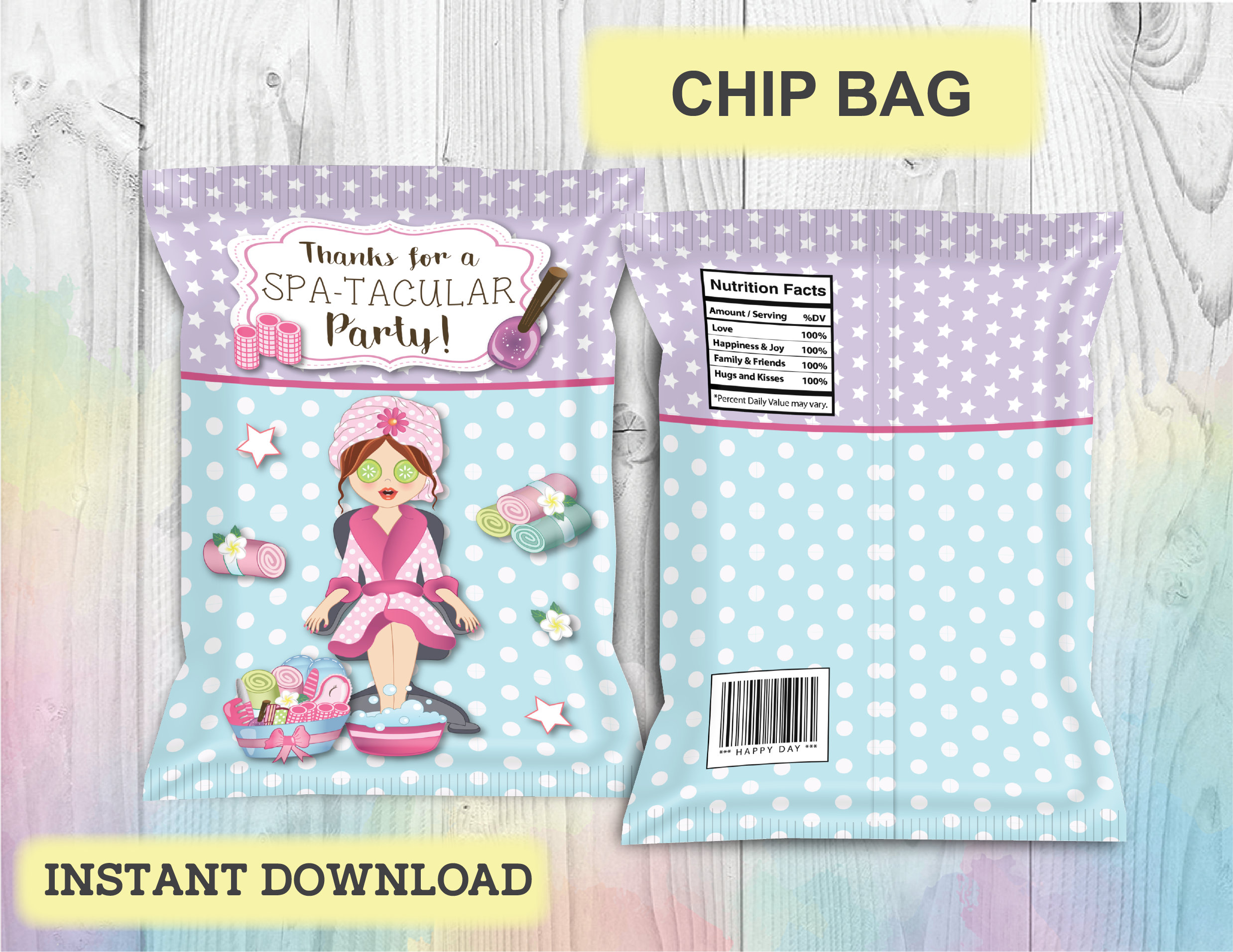 SPA Chip Bag Printable SPA Candy Bag SPA Favor bag Spa | Etsy