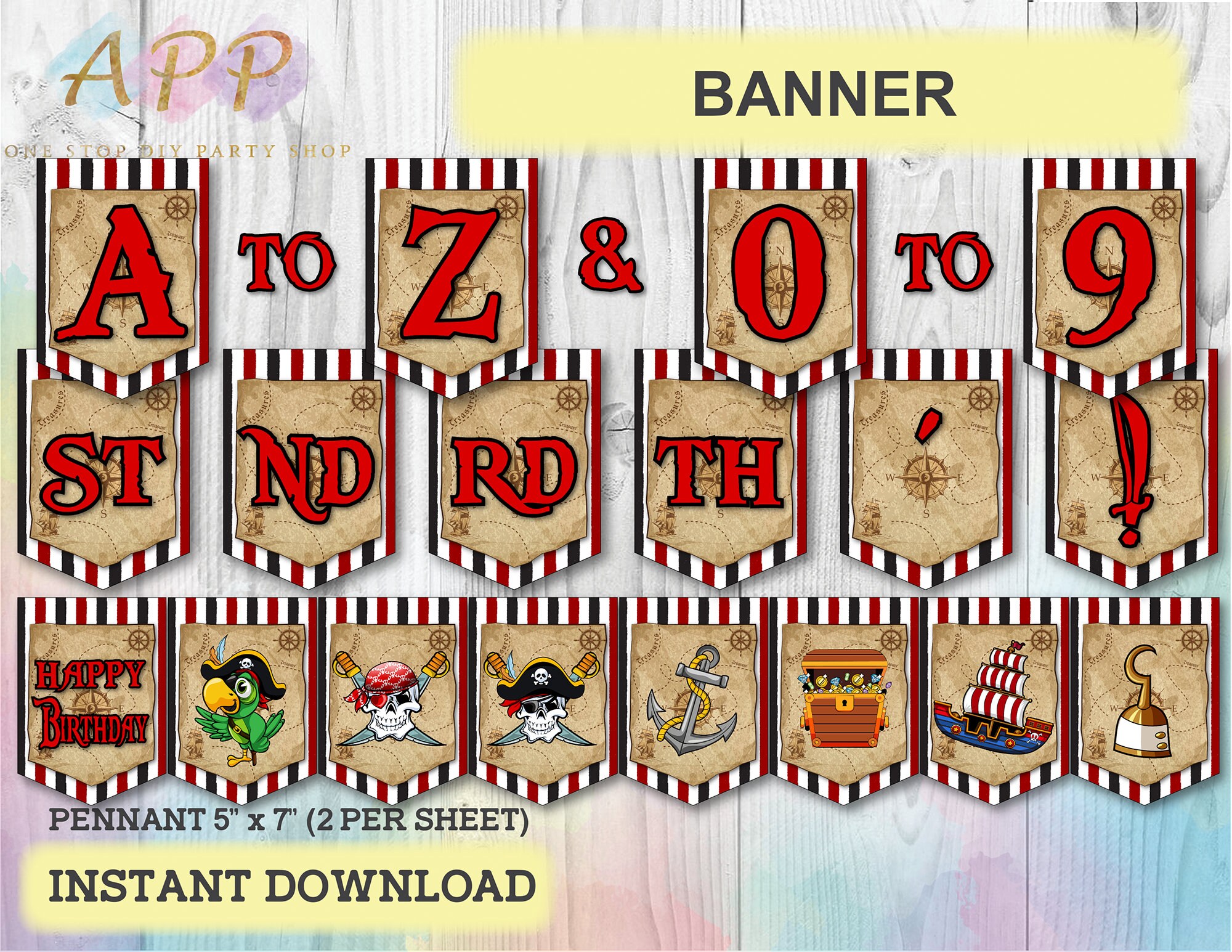 Pirate Themed Full Alphabet A to Z 0 to 9 and Happy Birthday | Etsy