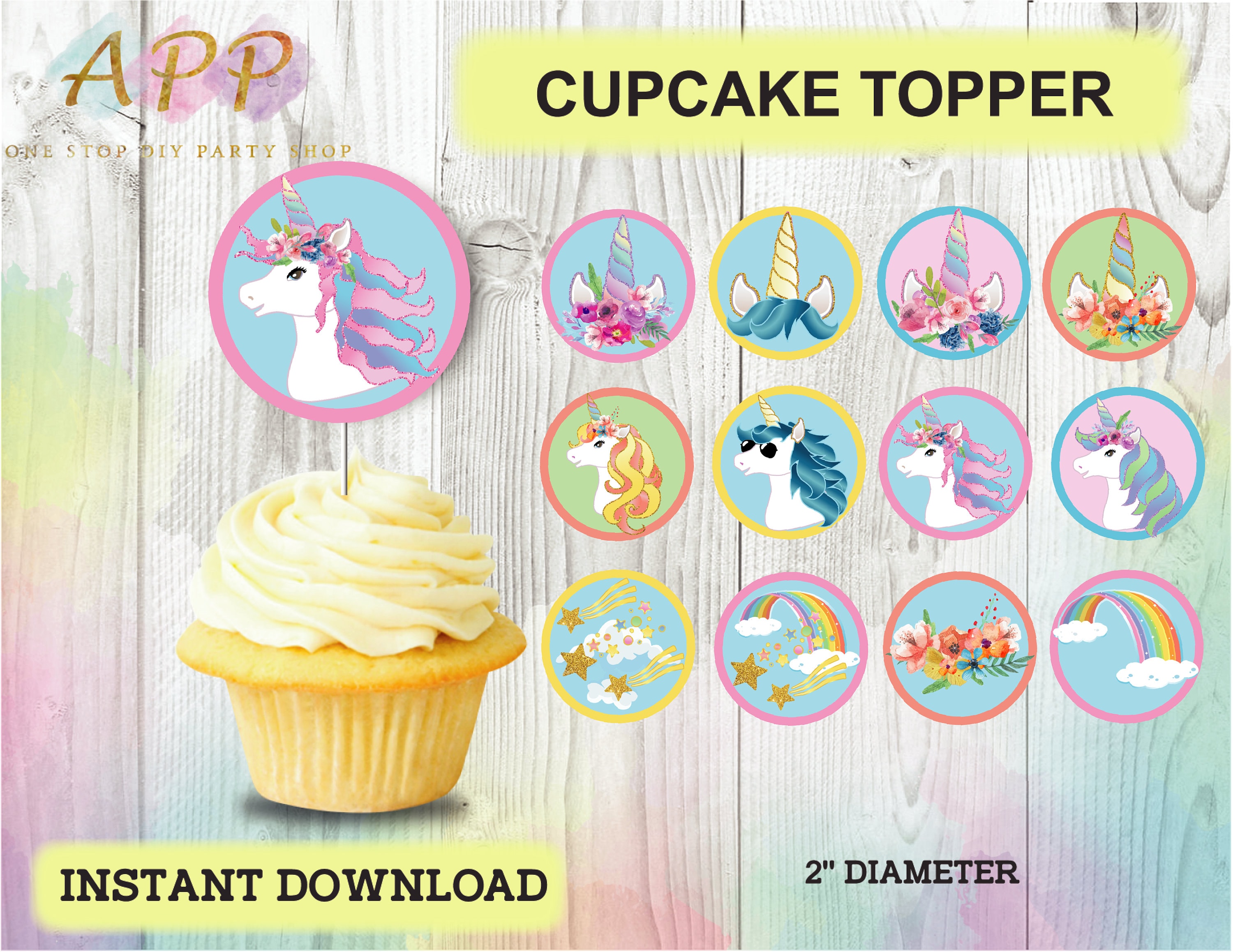 Unicorn Cupcake Toppers Unicorn Stickers Magical Birthday - Etsy