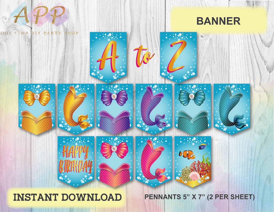 Mermaid Full Alphabet Banner A-Z 0-9 Under the Sea Party - Etsy