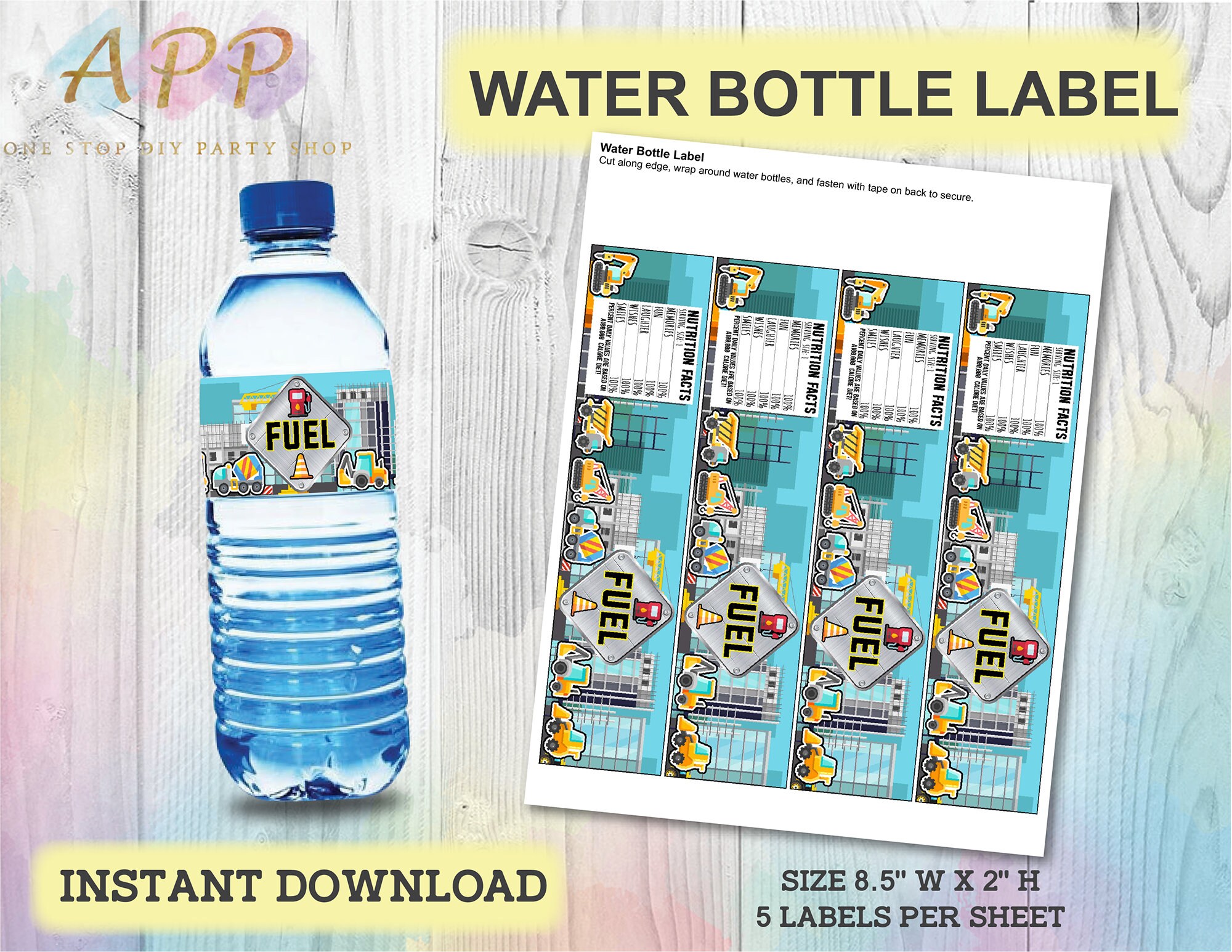 Construction Water Label Wrapper Construction Birthday Party - Etsy