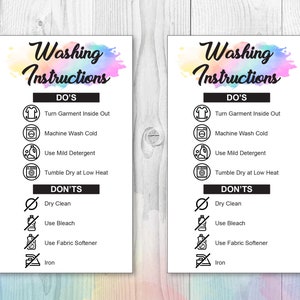 Washing Instruction Care Card Water Color Wash, Washing Care Card ...