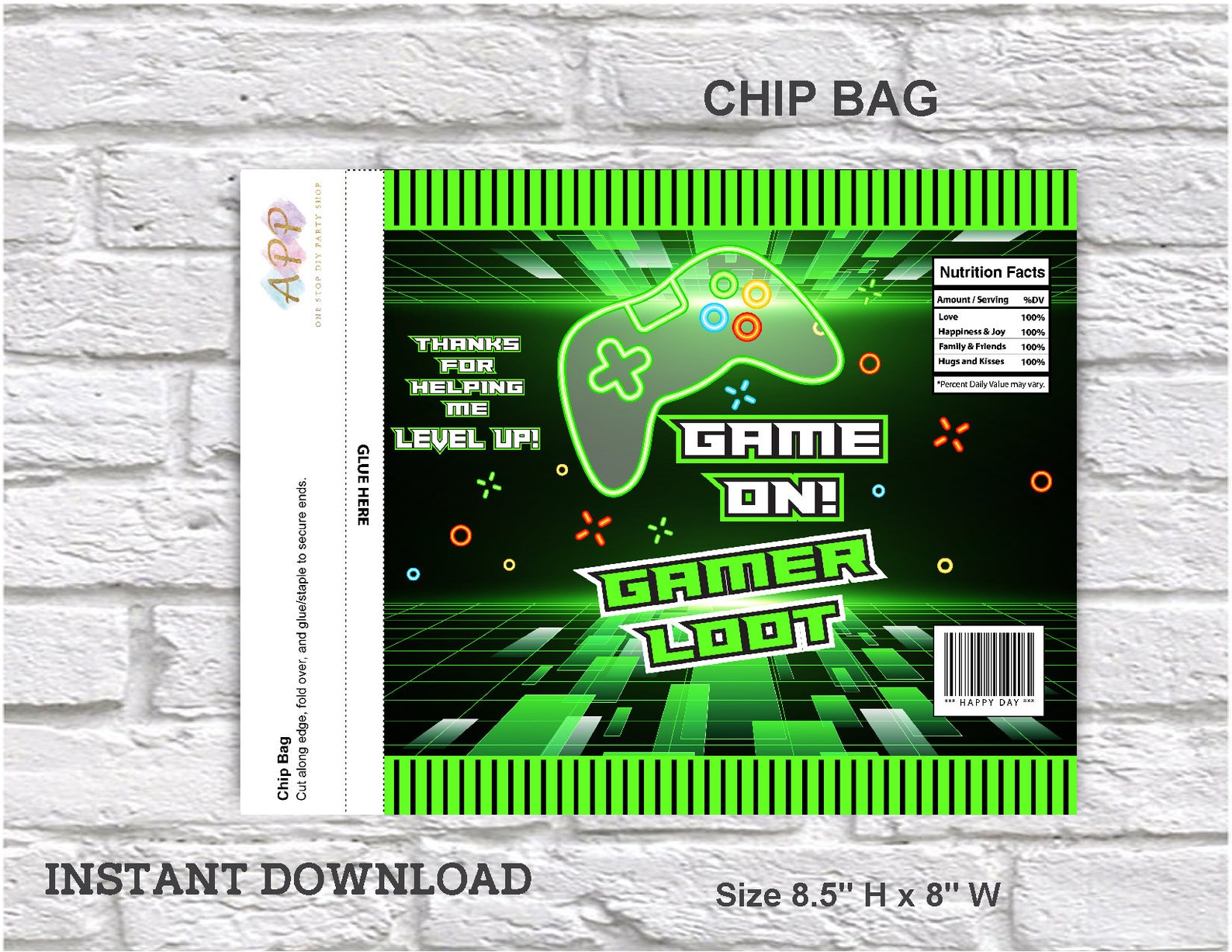 Game on Chip Bag Printable Game Over Candy Bag Video Gamer | Etsy