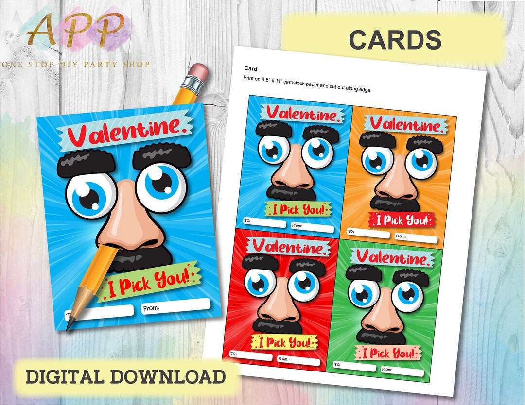 Pencil Nose Valentine Cards, I Pick You, Non Candy Printable Valentine ...