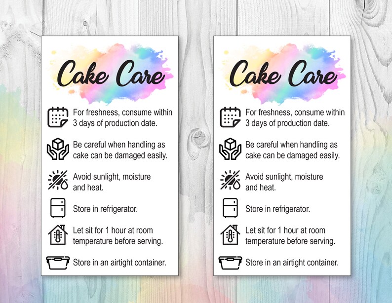 Cake Care Card Ready to Print Cake Care Guide Printable - Etsy