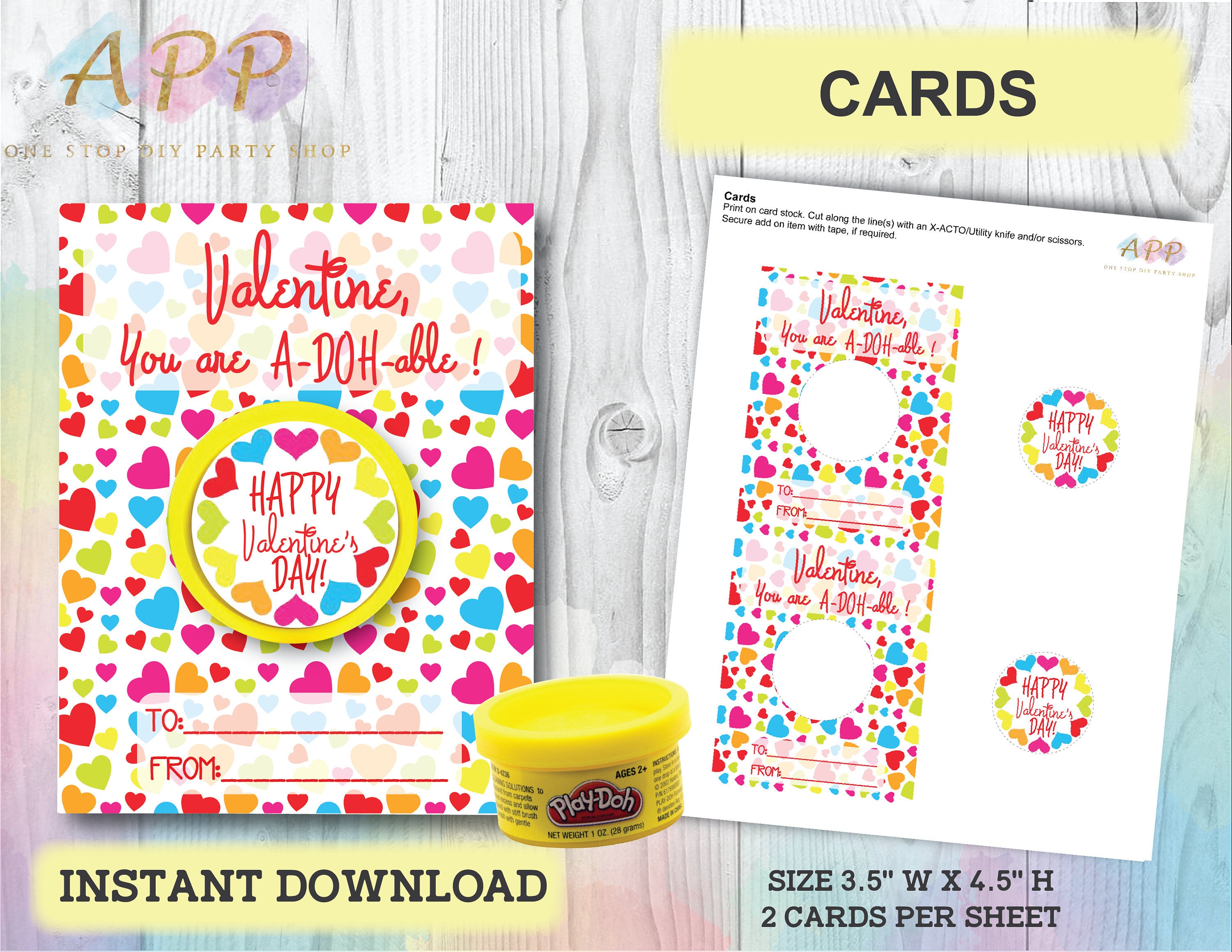 Playdoh Valentine Cards Girl Heart No Candy Printable | Etsy