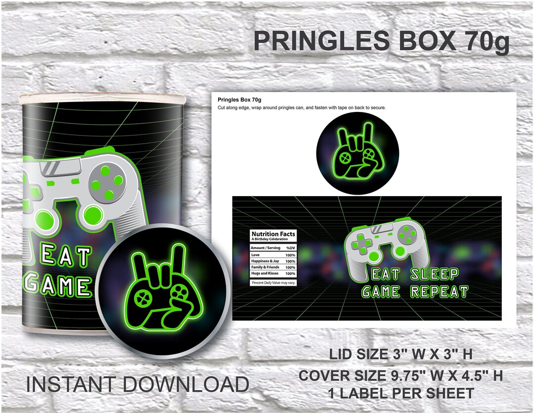 Video Game 70g 2.5oz Pringles Labels, Gamer Eat, Sleep, Game, Repeat ...