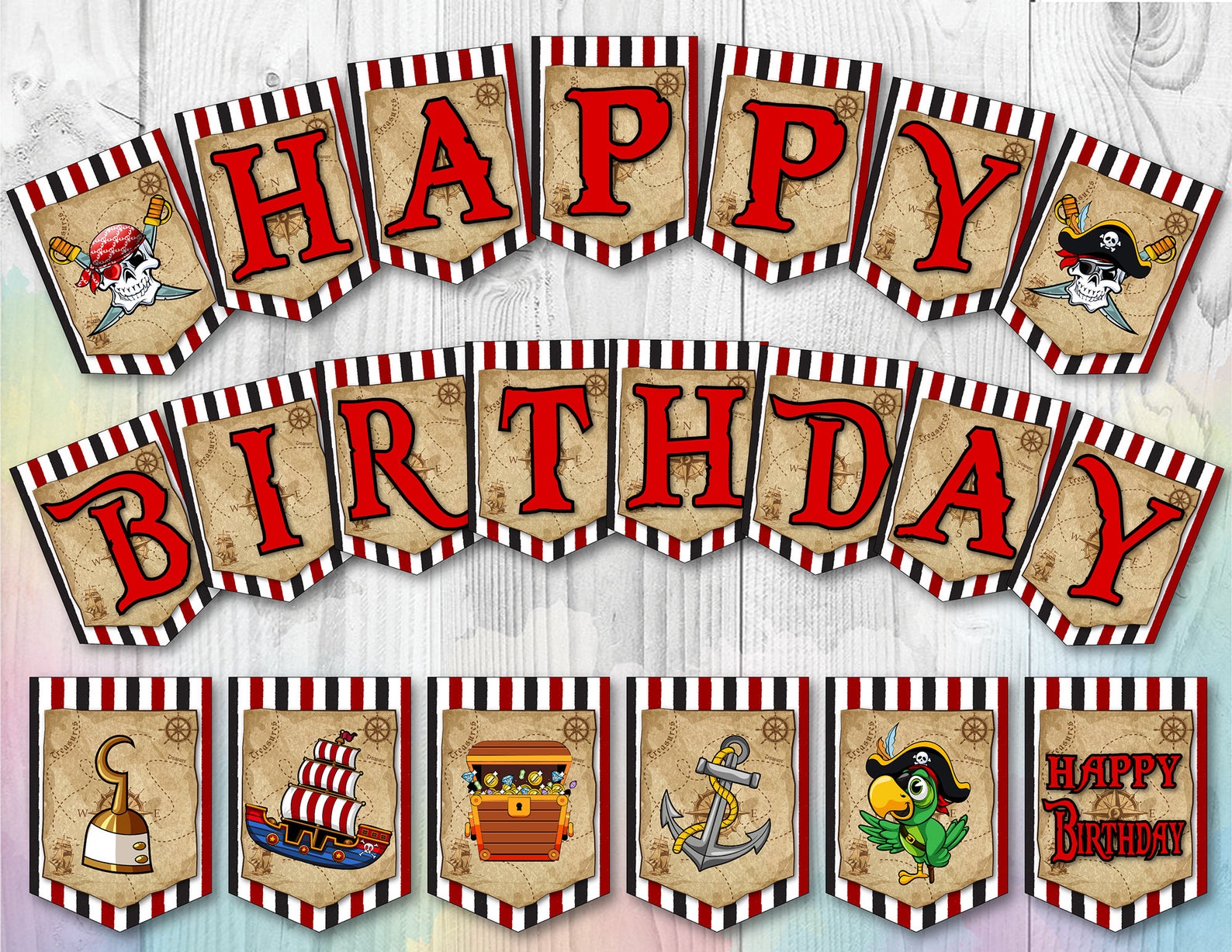 Pirate Themed Full Alphabet A to Z, 0 to 9 and Happy Birthday Banner ...