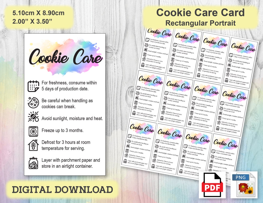 Cookie Care Card, Ready to Print Cookie Care Guide, Printable Birthday ...