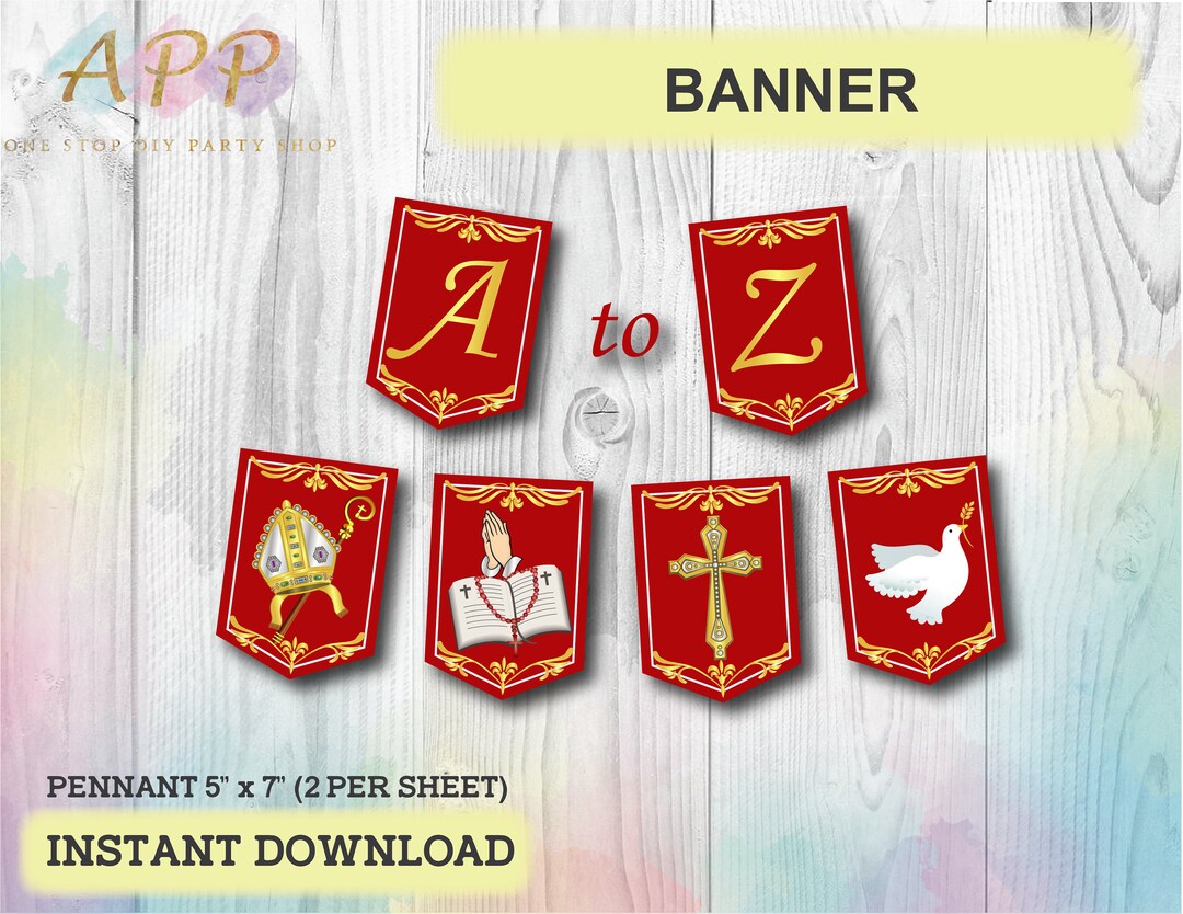 Confirmation Full Alphabet Banner, A-Z, Holy Religious Girl, Boy Party ...