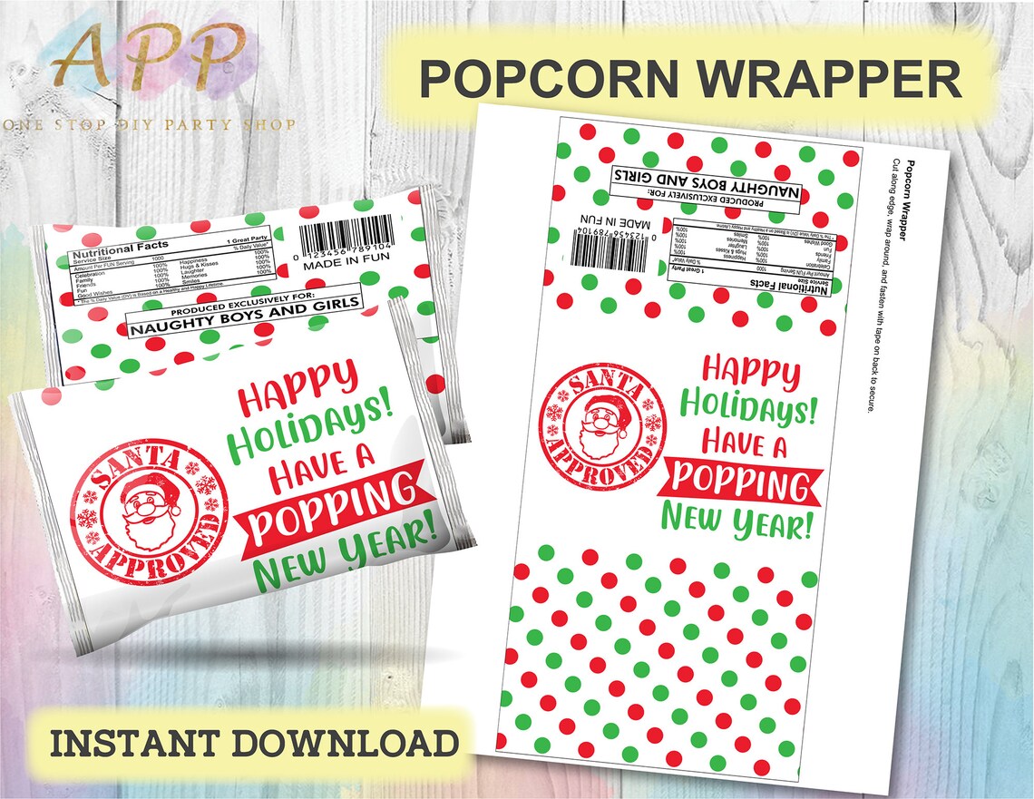 Santa Approved Microwave Popcorn Wrappers Happy Holidays - Etsy