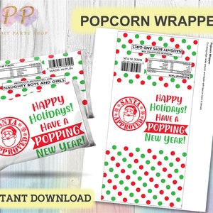 Santa Approved Microwave Popcorn Wrappers, Happy Holidays Printable ...