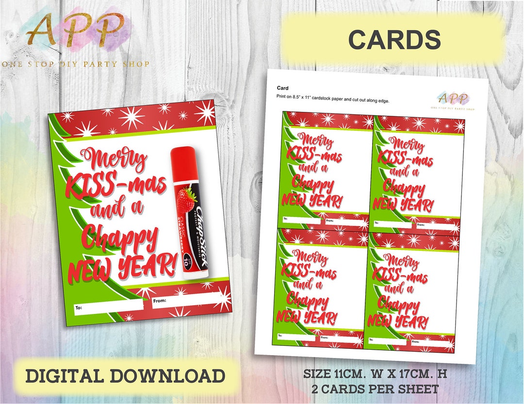 Merry Kiss-mas Chappy New Year Chapstick Card, Christmas Lip Balm ...