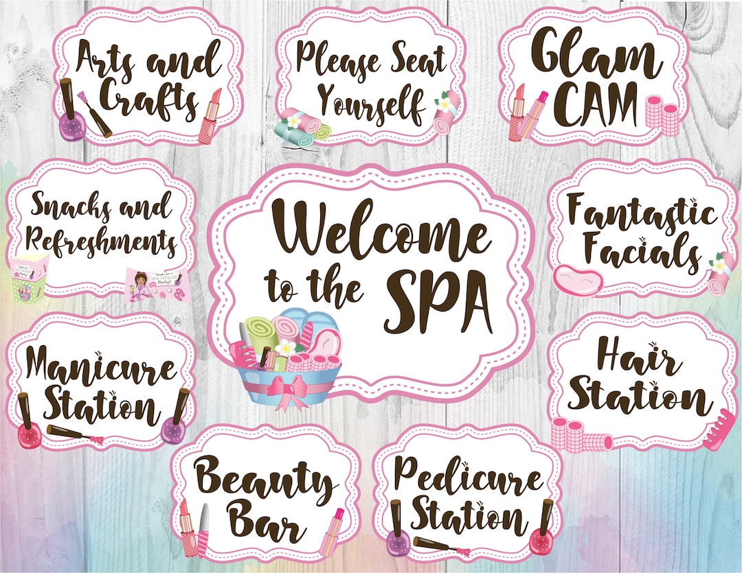 Girls Spa Party Signs, Spa Party Props Decorations, Spa Theme Birthday ...