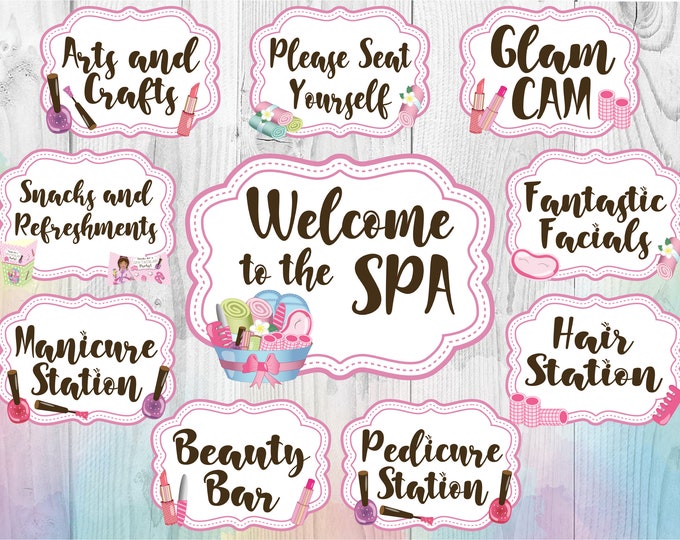 Girls Spa Party Signs, Spa Party Props Decorations, Spa Theme Birthday ...