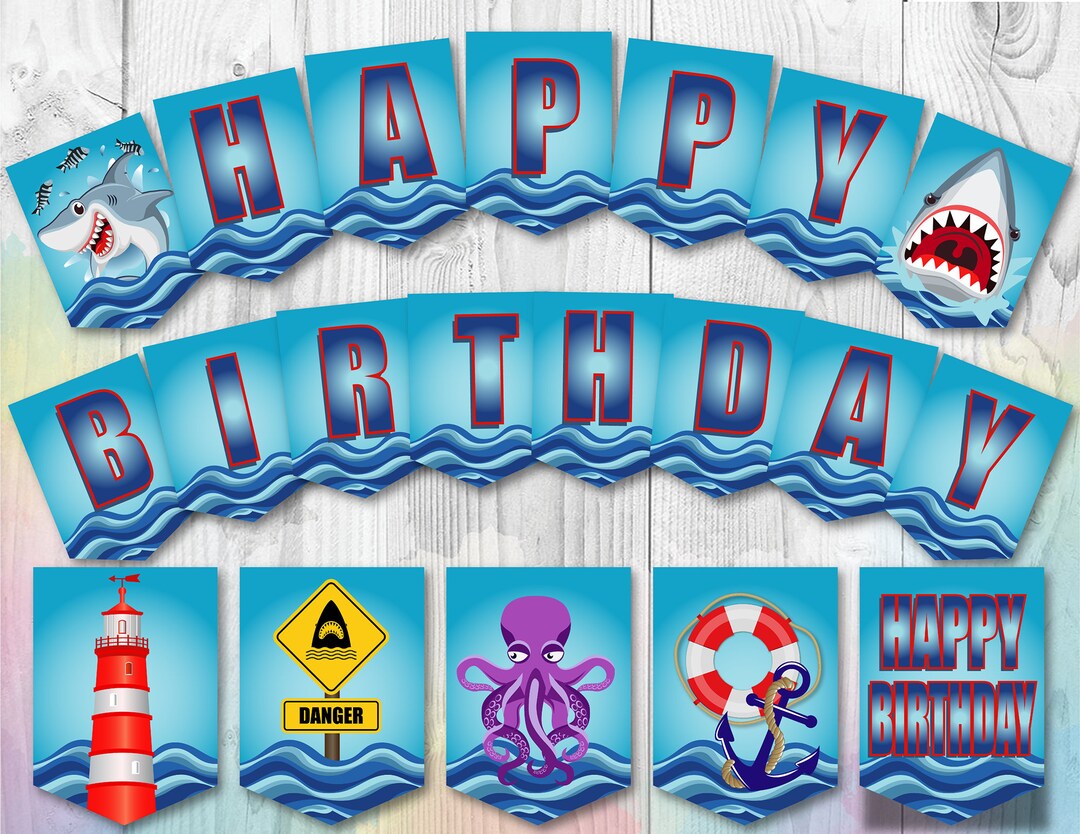Shark Happy Birthday Banner, Under the Sea Party Decorations, Pool ...