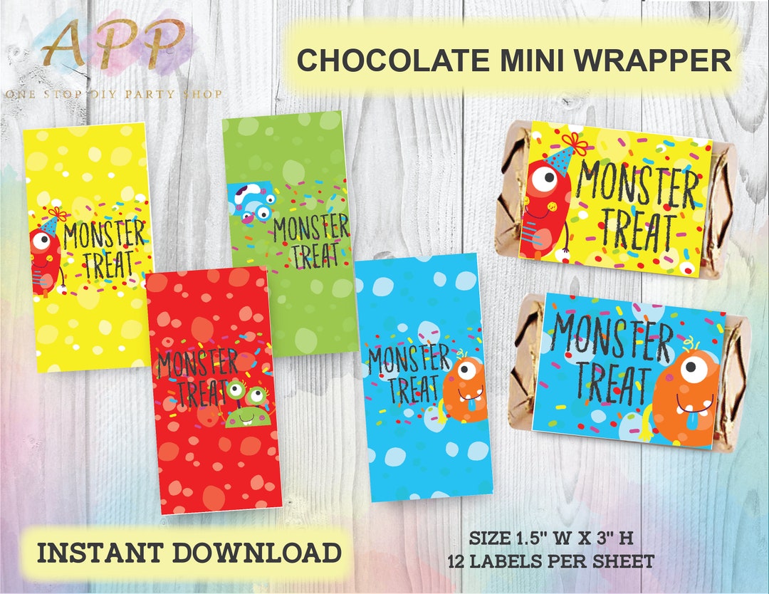 Monster Mini Chocolate Bar Wrapper, Halloween Wrappers Labels, Party ...