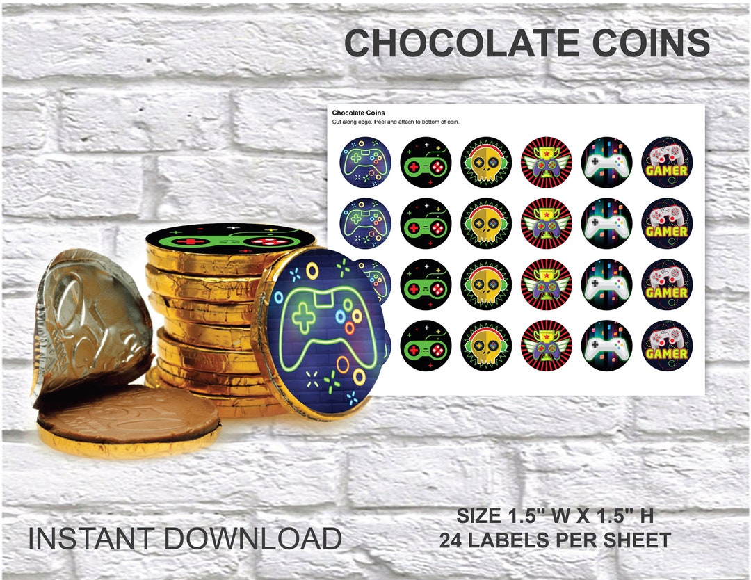 Video Game Chocolate Coin Labels, Gamer Loot Birthday Party Printable ...
