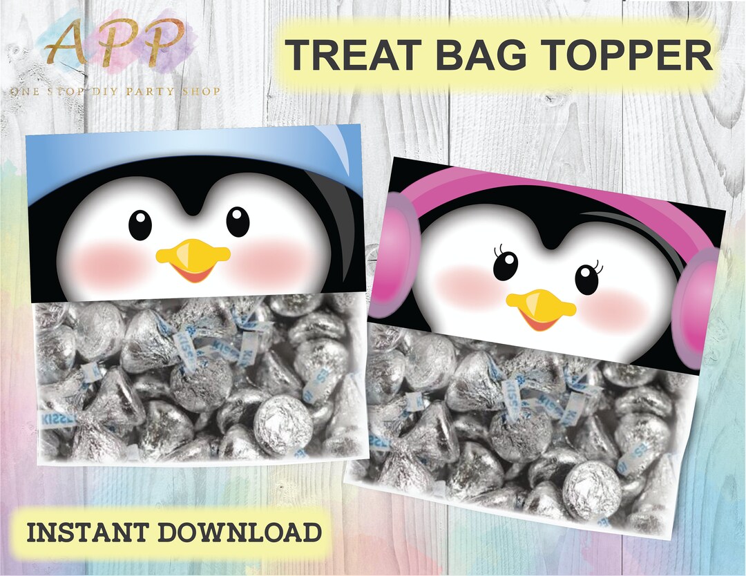 4 Christmas Boy Girl Penguin Treat Bag Toppers, Printables Décor Favor ...