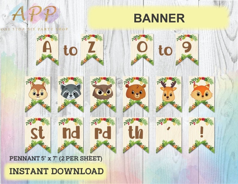 Woodland Full Alphabet Banner A-Z 0-9 Forest Animals Party - Etsy
