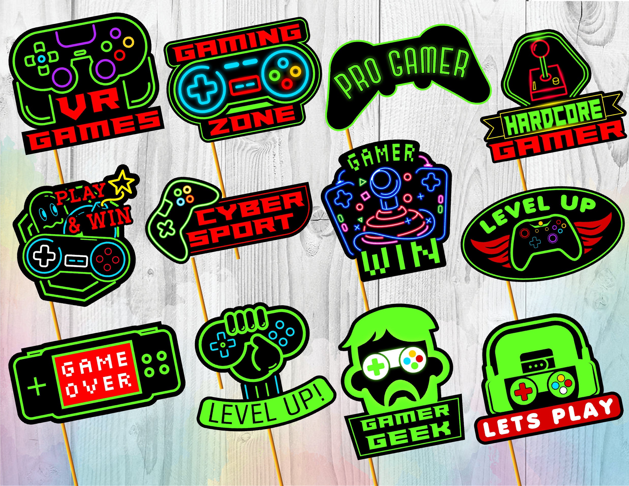 Video Game Party Center Pieces Gamer Photo Booth Props Video | Etsy