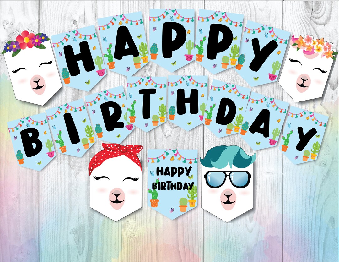 Llama Happy Birthday Banner, Llama Banner Party Decor, Birthday Party ...