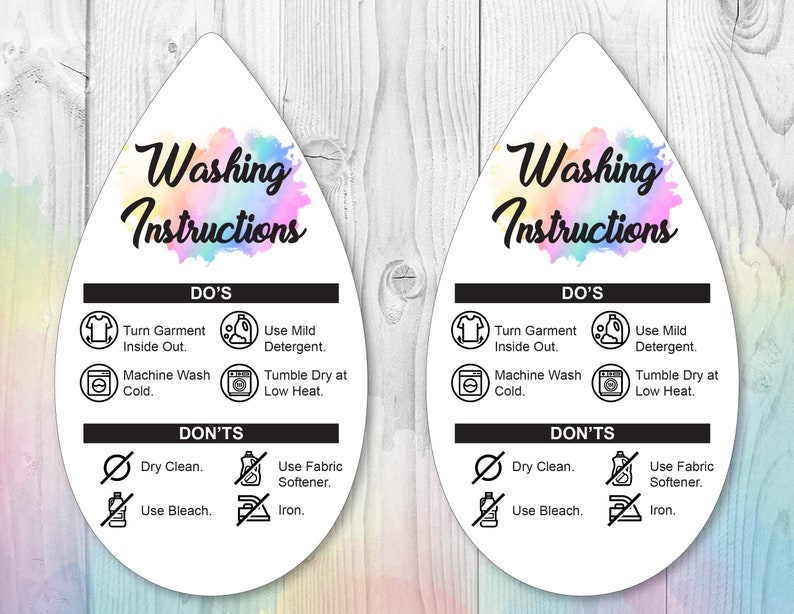 Washing Instruction Care Card Water Color Washing Care Card - Etsy