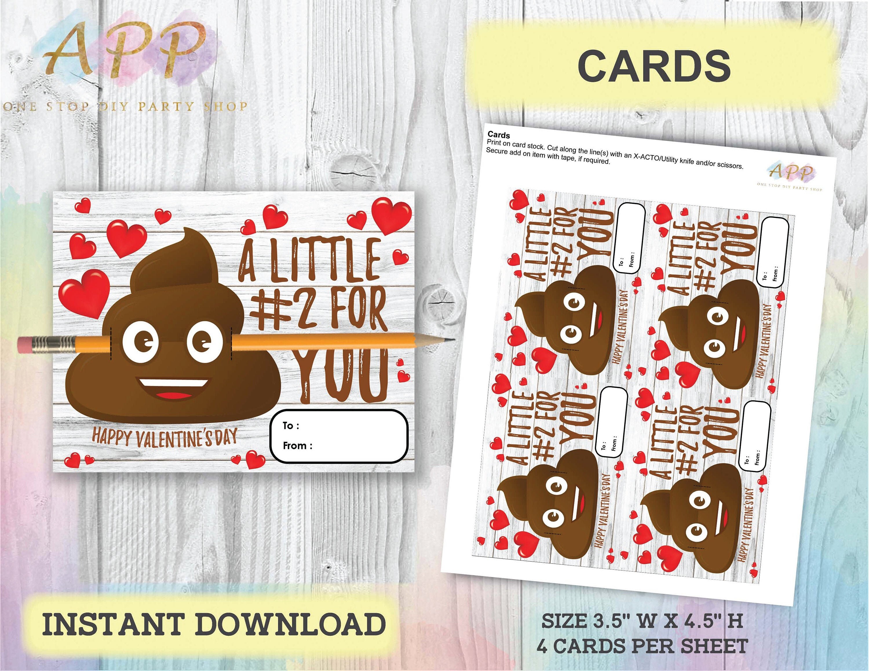 Poo Valentine Card Poop Emoji Valentine Card Kids Printable | Etsy