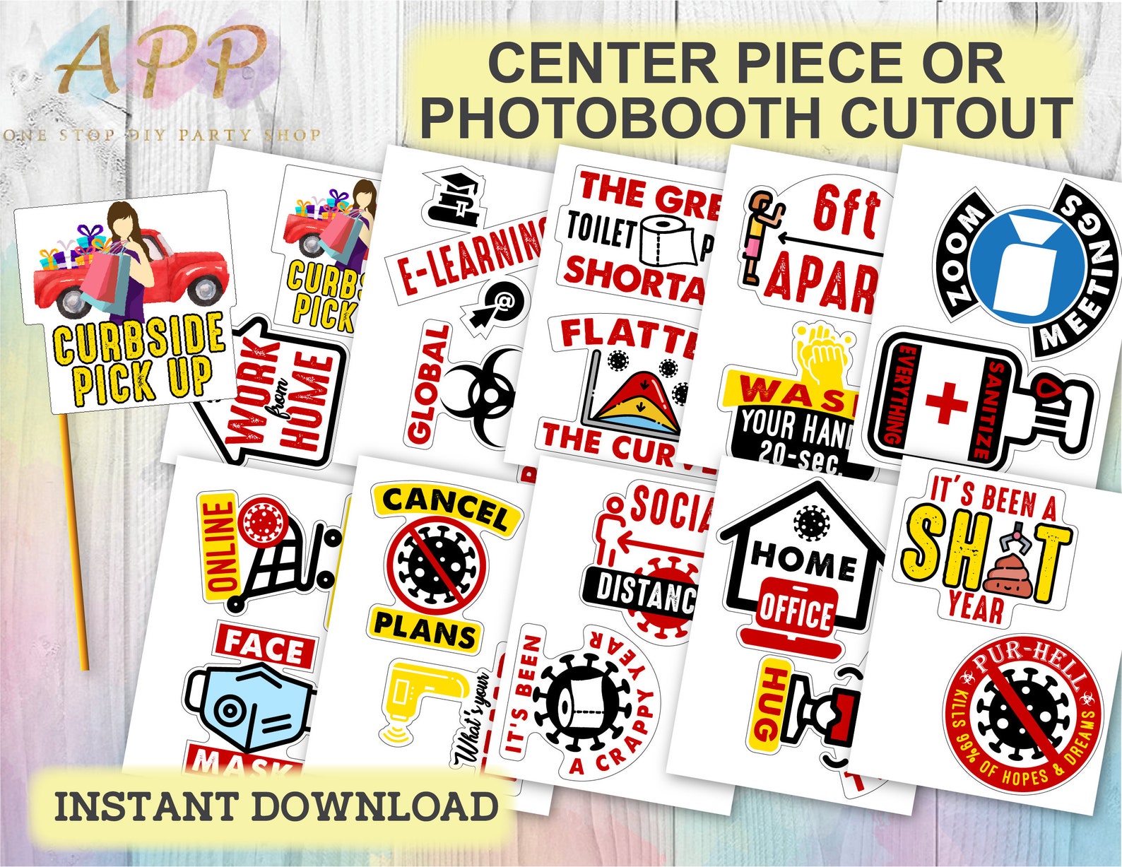 COVID 19 Center Pieces COVID Photo Booth Props Quarantine | Etsy