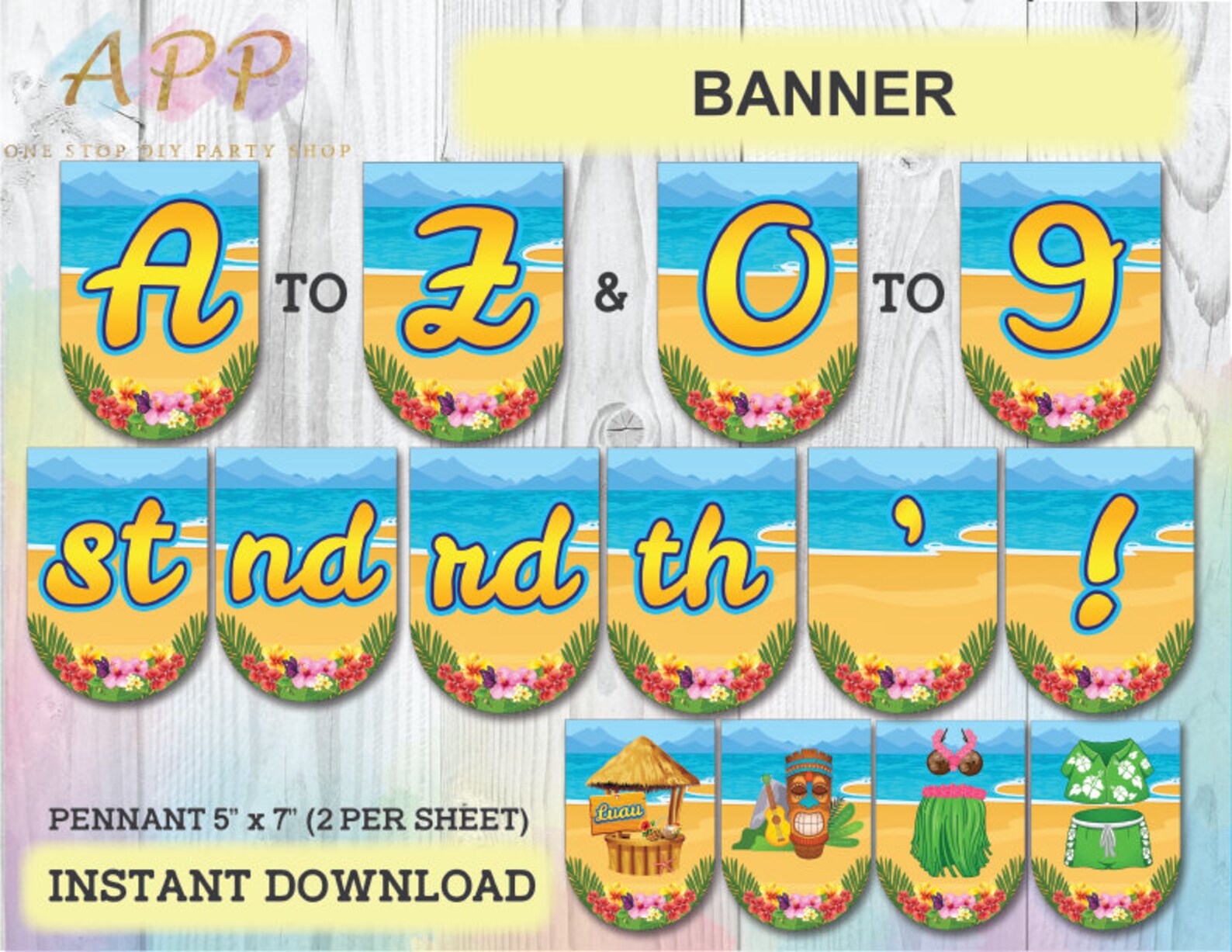 Hawaiian Full Alphabet Banner A-Z 0-9 Under the Sea Party | Etsy