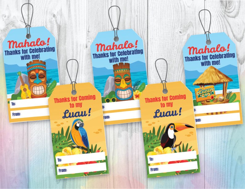Hawaiian Thank You Tags Cards Island Pool Party Decorations | Etsy