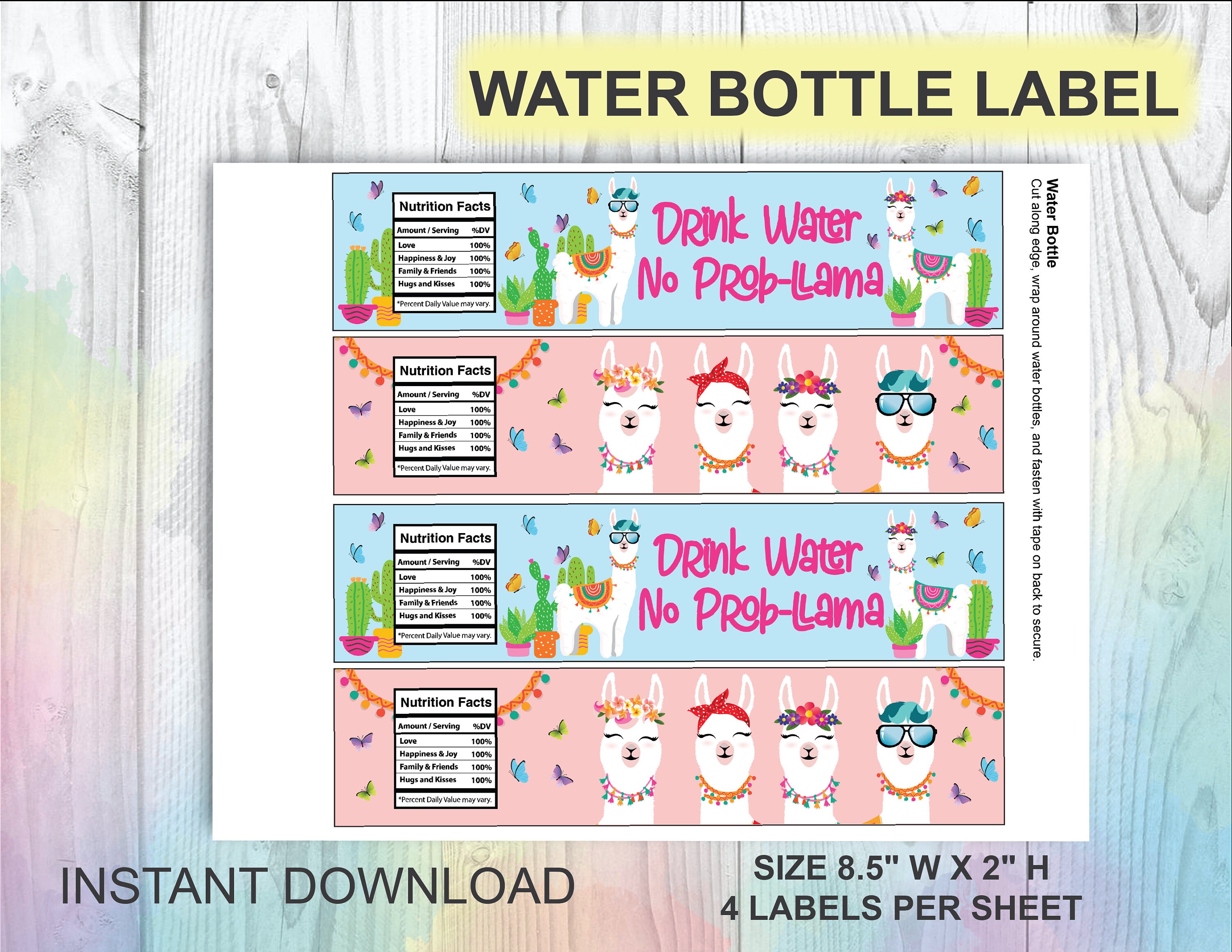 Llama Water Label Wrapper Alpaca Birthday Party Printable - Etsy