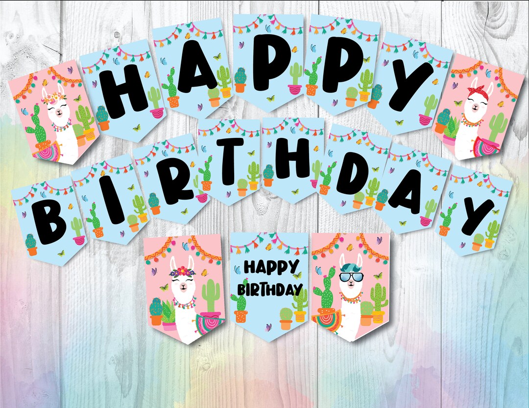 Llama Happy Birthday Banner, Llama Banner Party Decor, Birthday Party ...
