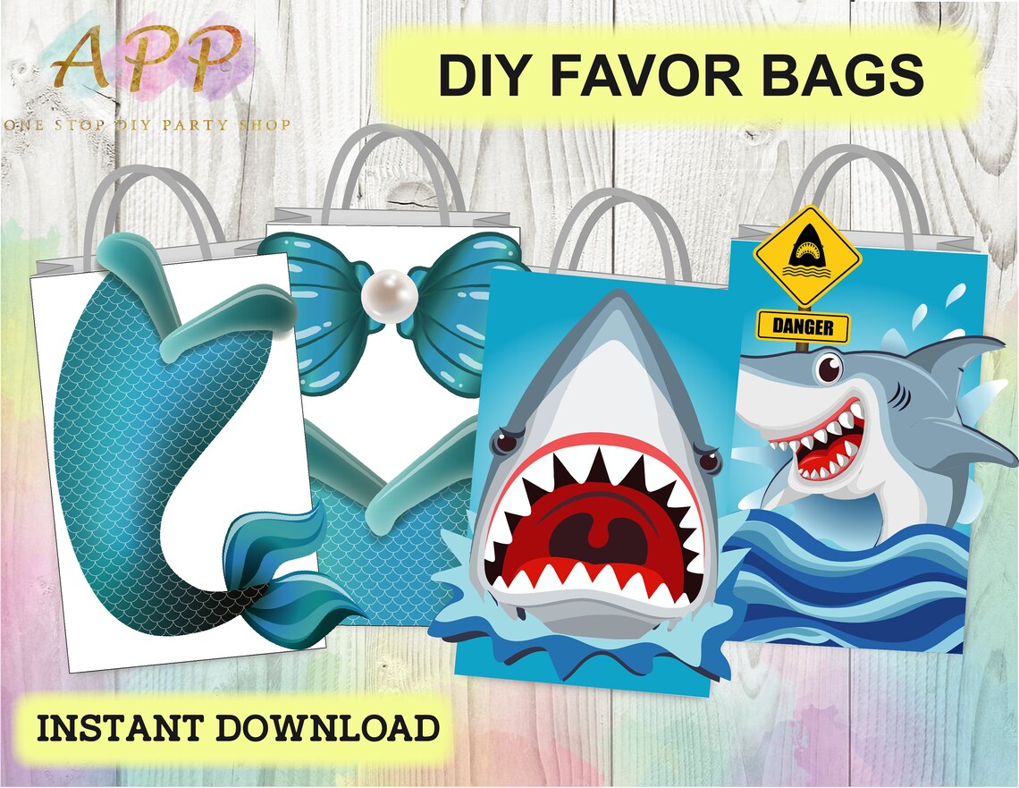 Mermaid and Shark Favor Bags Pool Party Under the Sea Party - Etsy