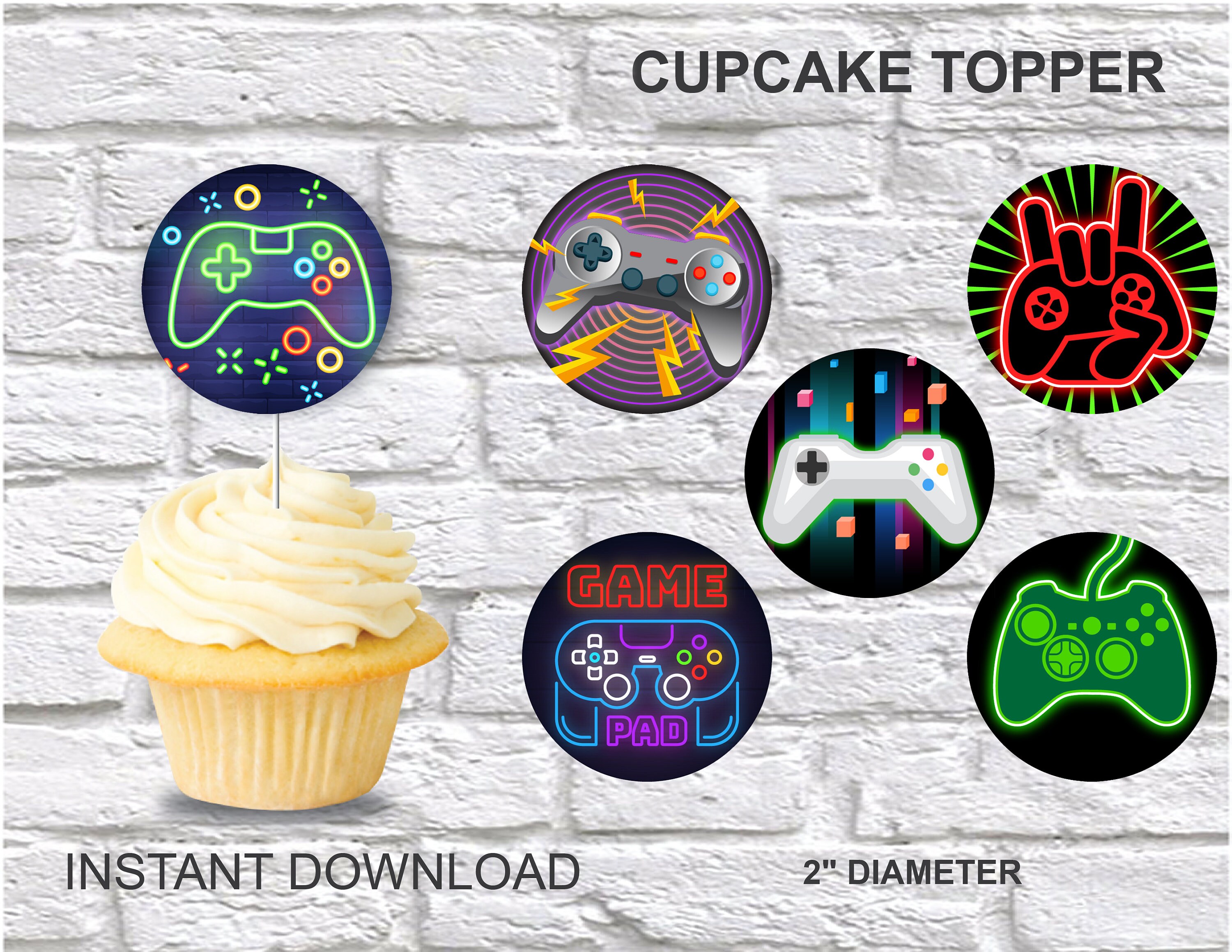 Video Game Cupcake Toppers Gamer Birthday Party Printables | Etsy