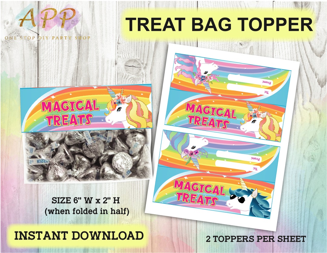 6 Unicorn Treat Bag Topper, Unicorn Party Decorations, Magical Theme ...