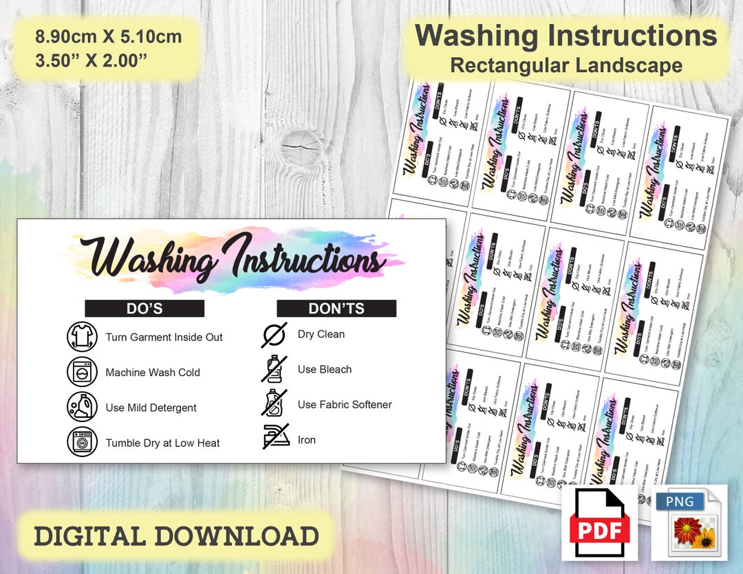 Washing Instruction Care Card Water Color Wash, Washing Care Card ...