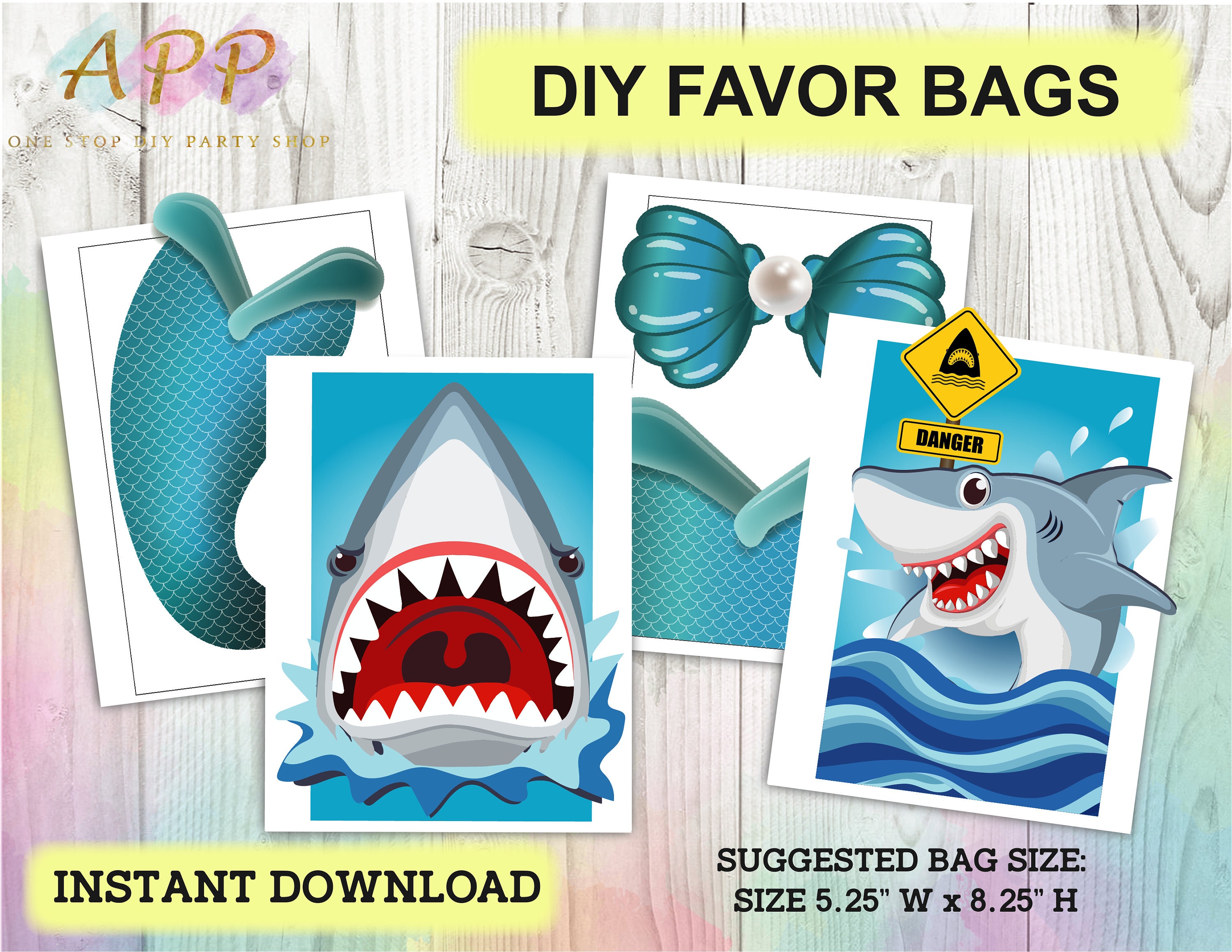 Mermaid and Shark Favor Bags Pool Party Under the Sea Party - Etsy