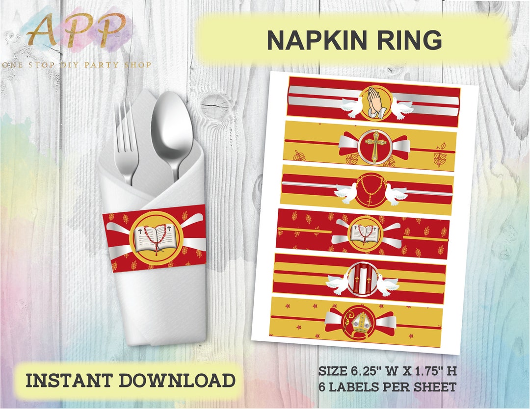 Confirmation Napkin Rings Wrap Arounds, DIY Theme Party Decorations ...